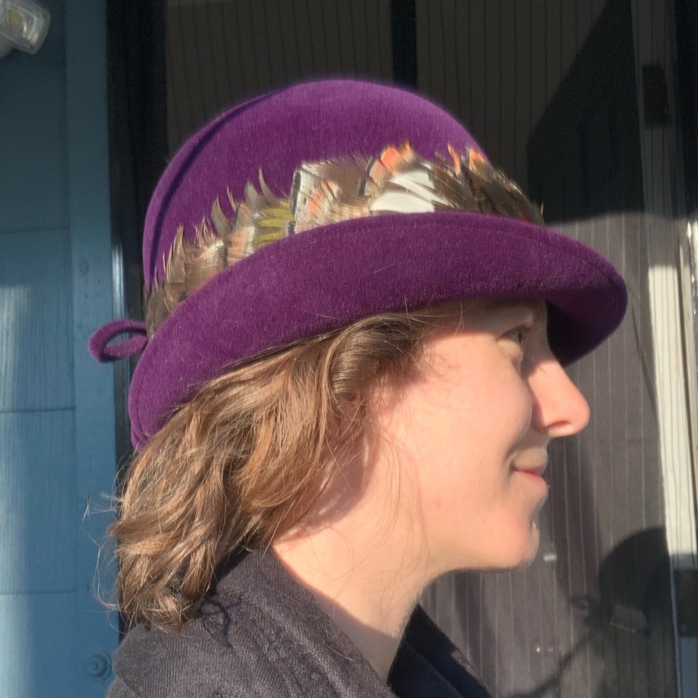 Purple Vintage Velvet Hat With Feathers! - Gem